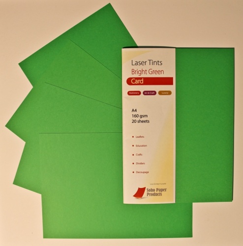 Laser Tints Bright Green Card A4 160gsm - Soho Paper